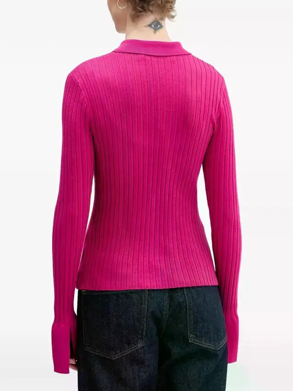 Karl Lagerfeld Ribbed Buttoned Polo Top