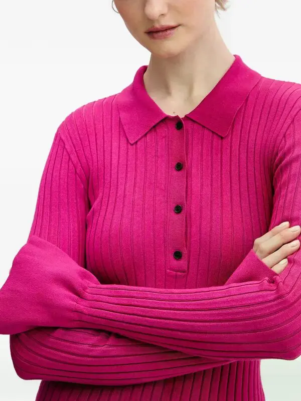 Karl Lagerfeld Ribbed Buttoned Polo Top