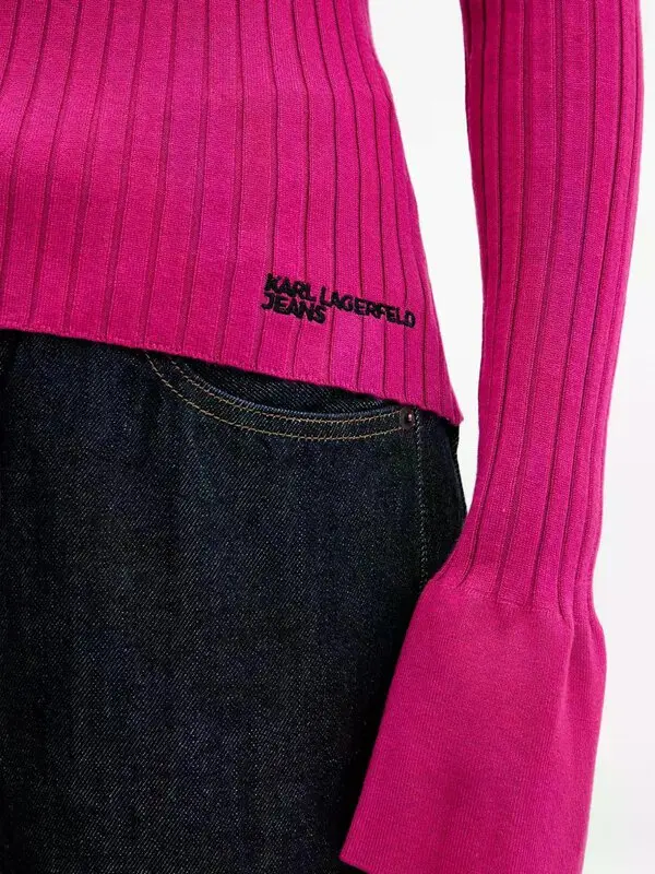 Karl Lagerfeld Ribbed Buttoned Polo Top