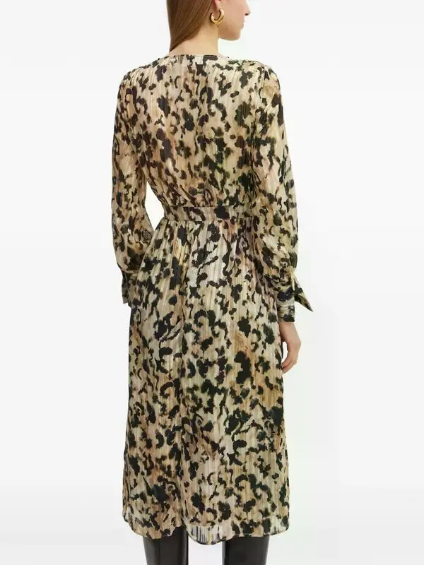 MORGAN Pleated V-neck Midi Dress With Print