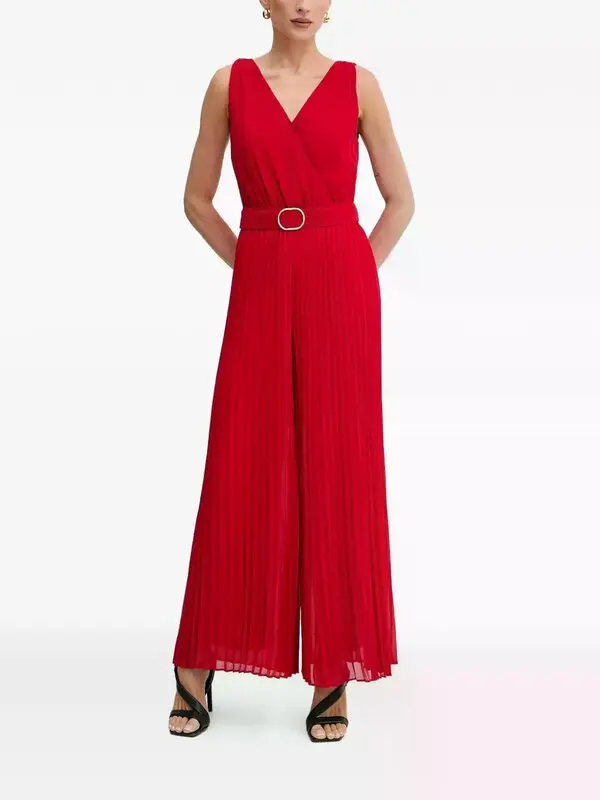 MORGAN Pleated V-neck Jumpsuit - Red