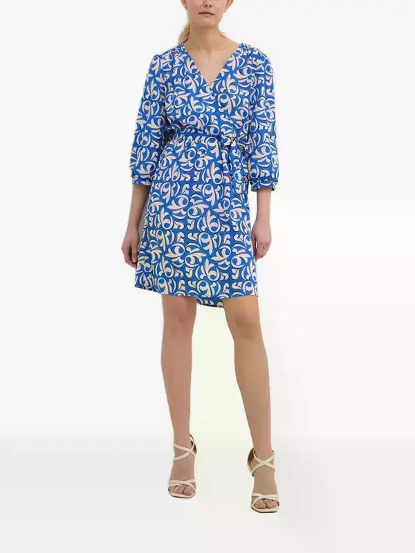 MORGAN V-neck Printed Mini Dress With Tie Belt