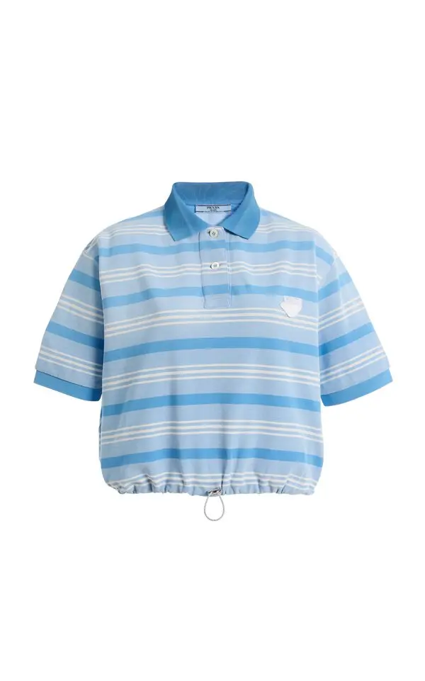 Prada Cropped Striped Cotton Piqué Polo Shirt - Blue