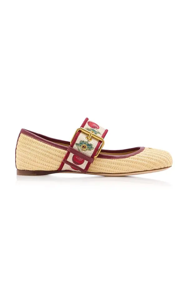 Valentino Garavani Raffia Cherry Ballet Flats - Red