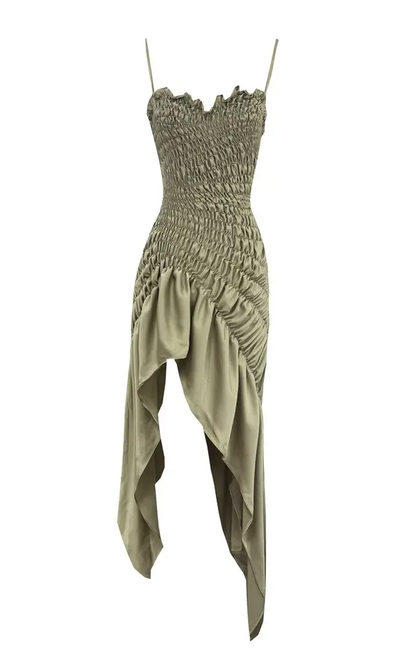GEORGIA HARDINGE Eternal Shirred Satin Dress - Khaki