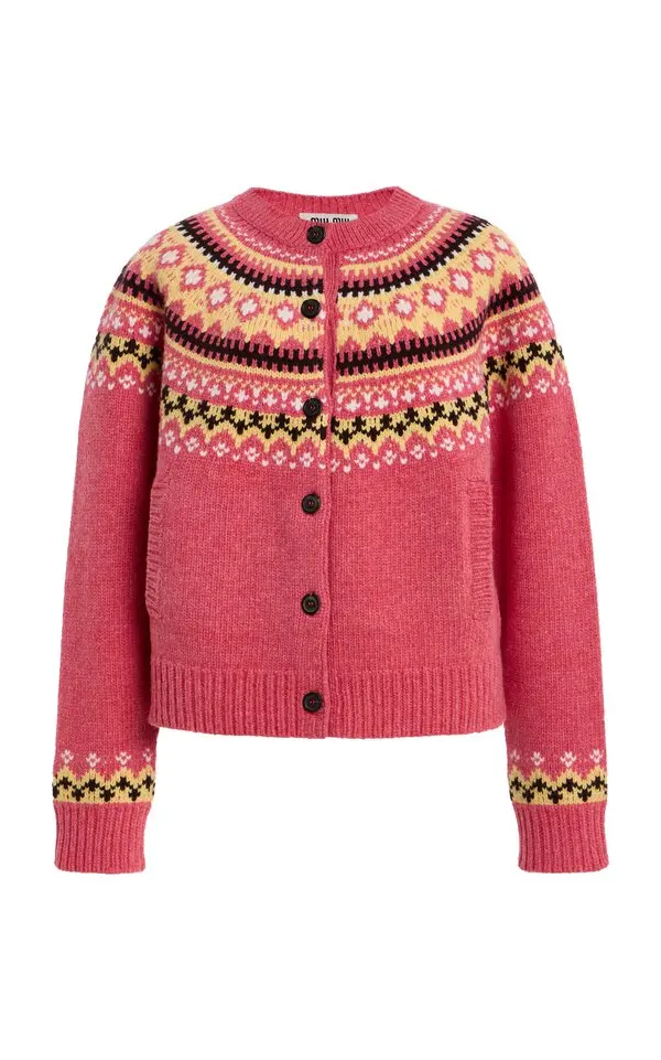 Miu Miu Fair Isle Wool Cardigan - Pink