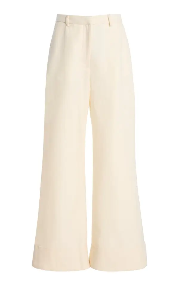 SLOAN Summer Wool Flared Trousers - Ivory