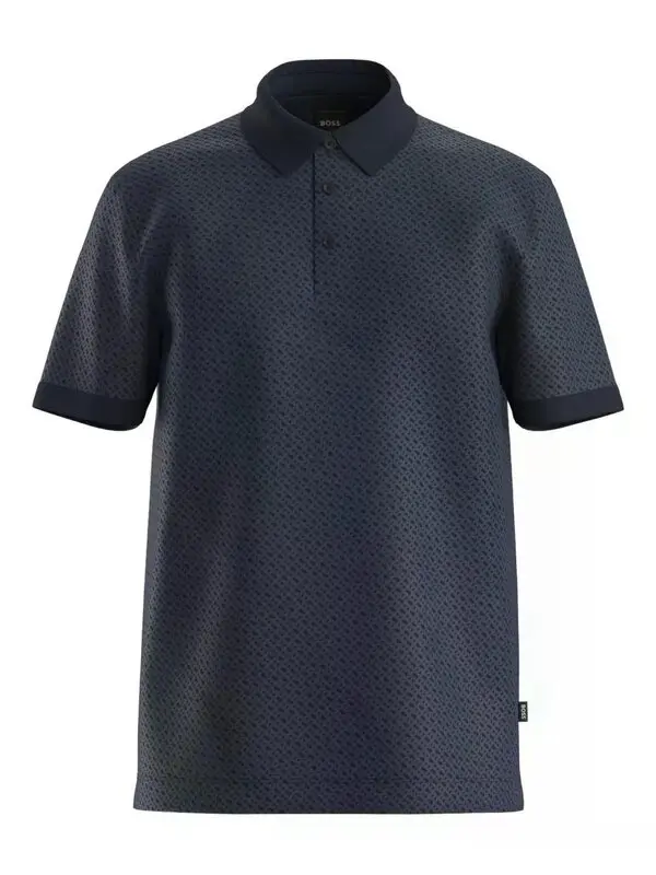 BOSS Monogram-jacquard Polo Shirt In Cotton - Blue