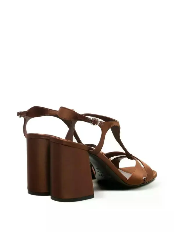 JIMMY CHOO Bronze T-strap Block Heel Sandals - Brown