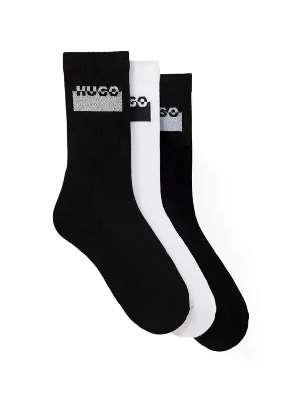 Hugo Logo Detail Crew Socks Pack Of Three - Black