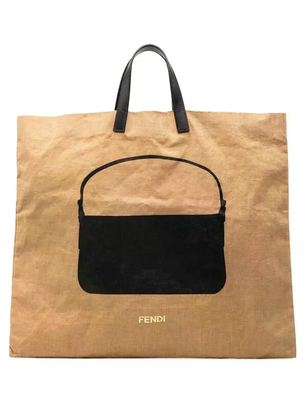 Fendi Printed Hemp Silhouette Baguette Tote Bag