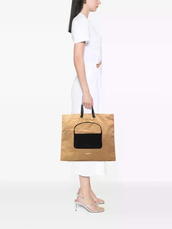 Fendi Printed Hemp Silhouette Baguette Tote Bag