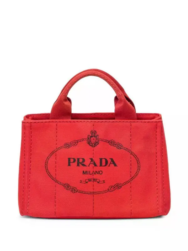 Prada Logo Print Top Handle Bag - Red
