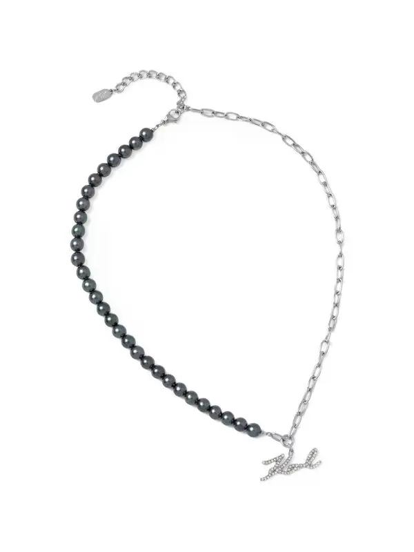 Karl Lagerfeld Tone Beaded Necklace With Rhinestone Embellishment - Silver