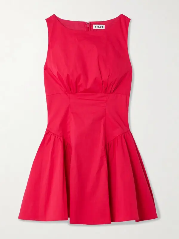 Staud Gwen Paneled Cotton-blend Poplin Mini Dress - Red