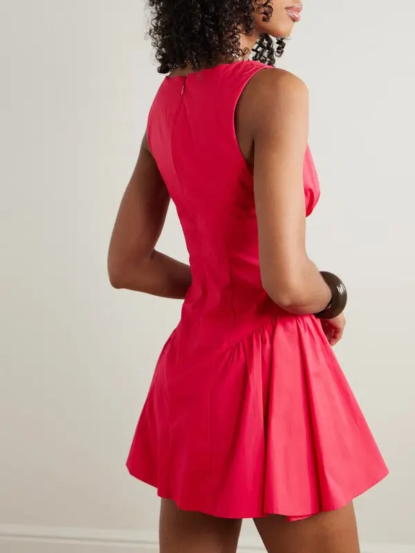 Staud Gwen Paneled Cotton-blend Poplin Mini Dress - Red