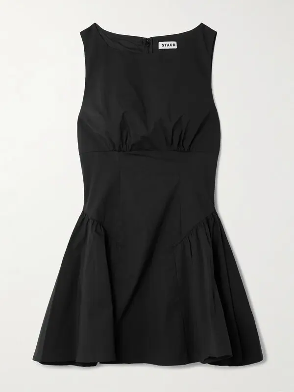 Staud Gwen Paneled Cotton-blend Poplin Mini Dress - Black