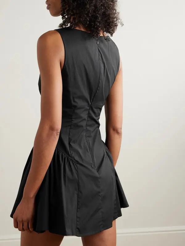 Staud Gwen Paneled Cotton-blend Poplin Mini Dress - Black