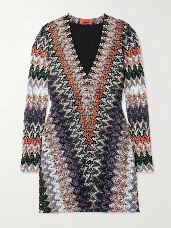 Missoni Striped Metallic Crochet-knit Mini Dress - Blue