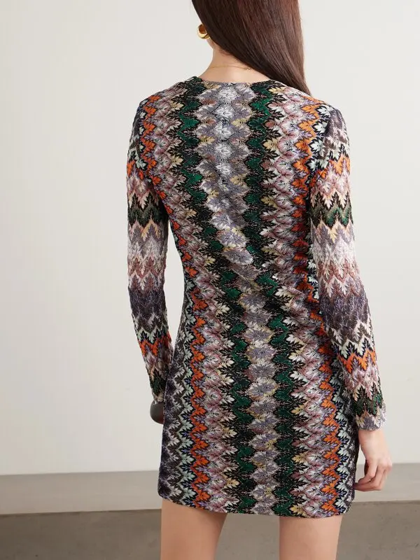 Missoni Chevron Metallic Crochet-knit Mini Dress - Blue