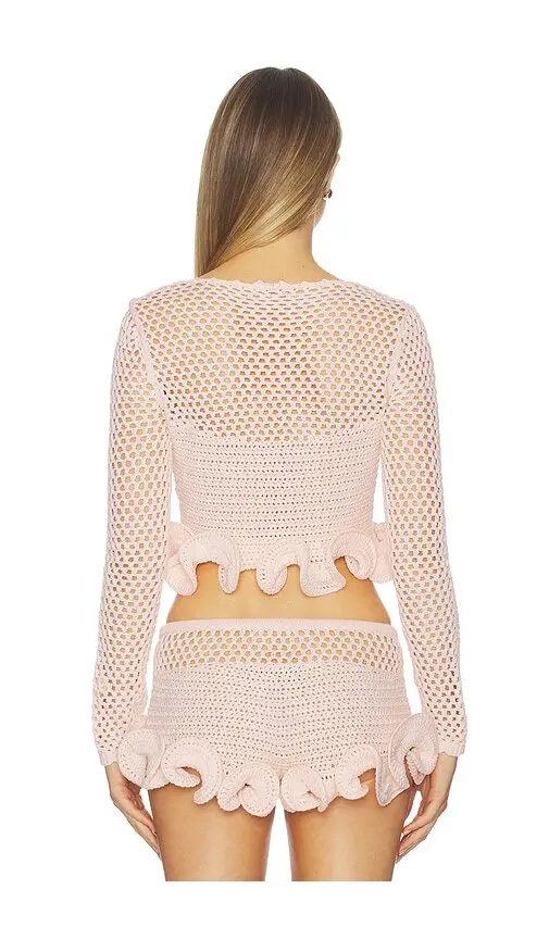 LOVERS AND FRIENDS Open Knit Cardigan With Tie Detail And Ruffle Trim
