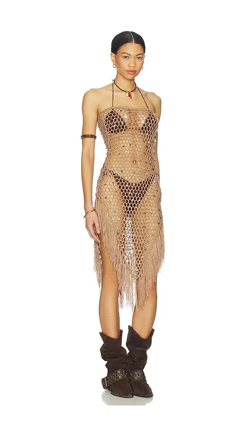 MORE TO COME Rami Fringe Strapless Dress