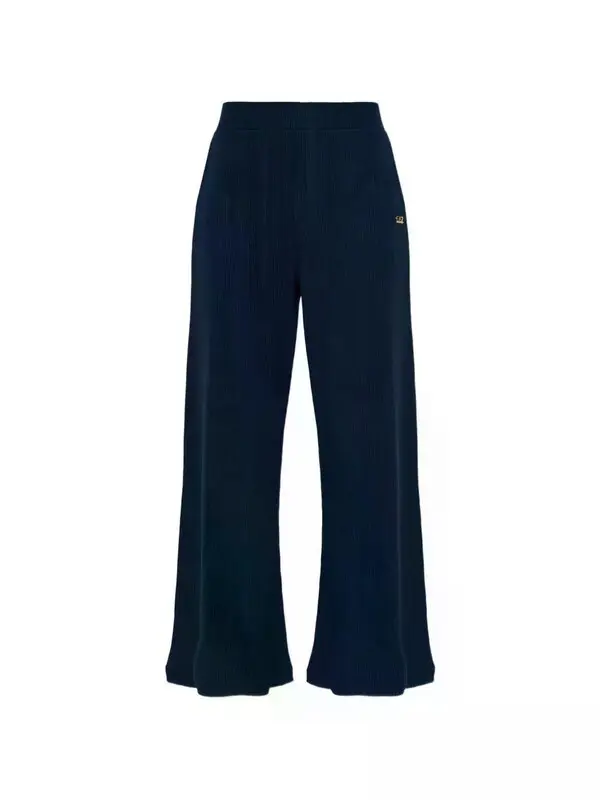 EA7 Ribbed Logo-plaque Wide Leg Track Pants - Blue