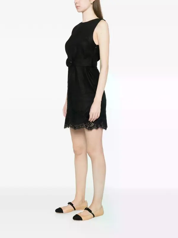 TWINSET Belted Lace Trim Dress - Black