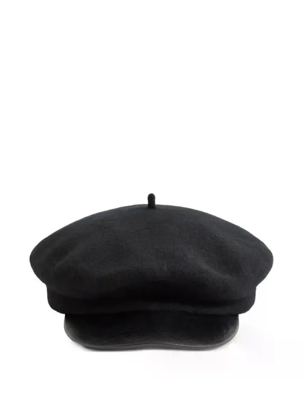 Valentino Garavani Vlogo Signature Wool Beanie With Leather Visor - Black