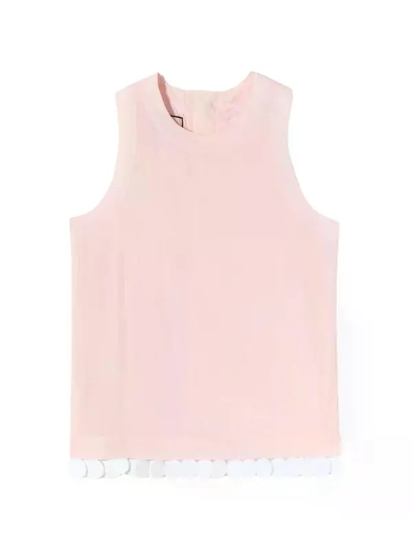 Plan C Sleeveless Round Neck Top With Pompom Trim