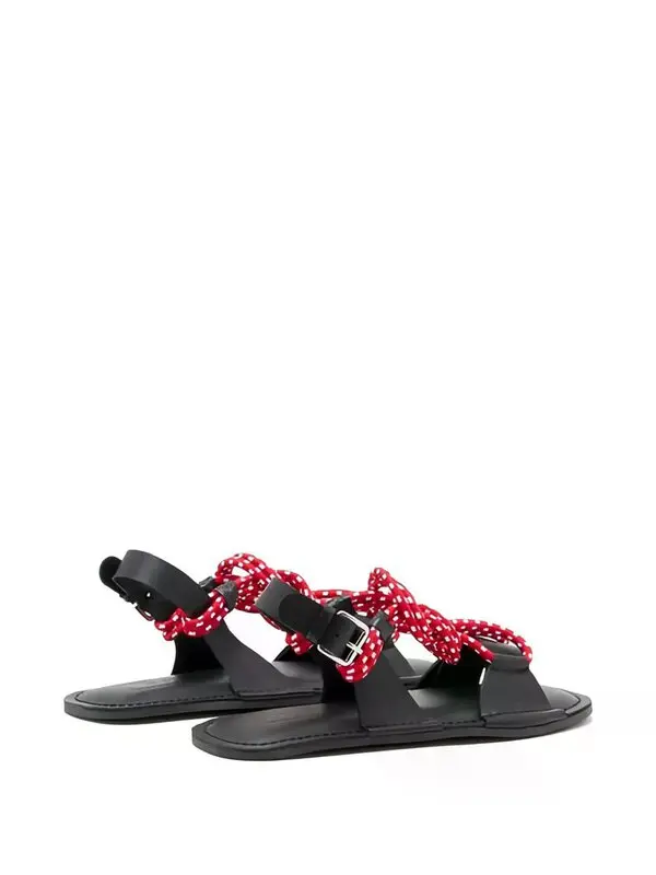 Plan C Red Leather Knotted Detail Flat Sandals - Black