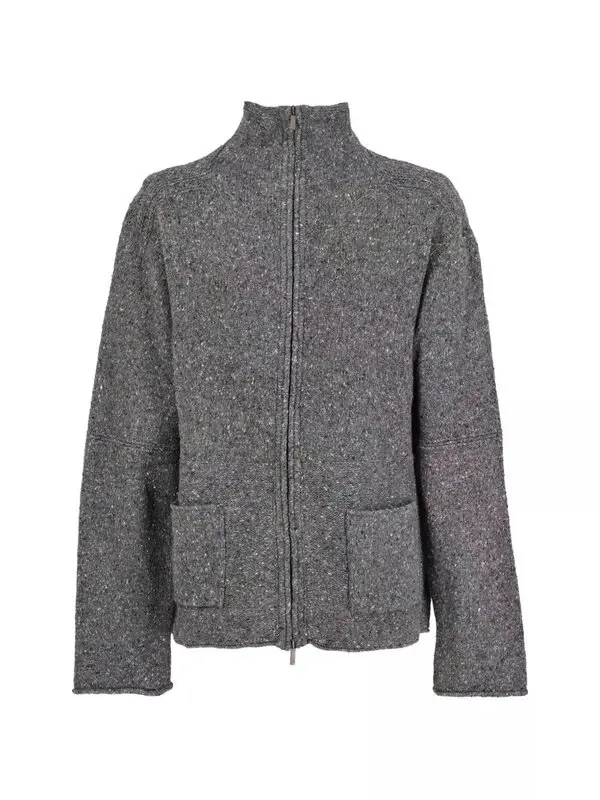 Kenzo Zip-up High Neck Sweater With Front Pockets - Grey