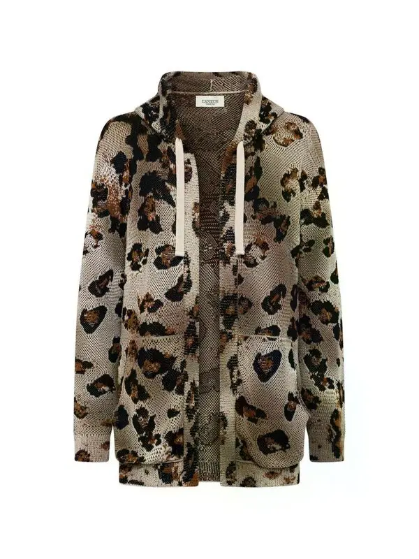 LANEUS Leopard-print Hooded Cardigan