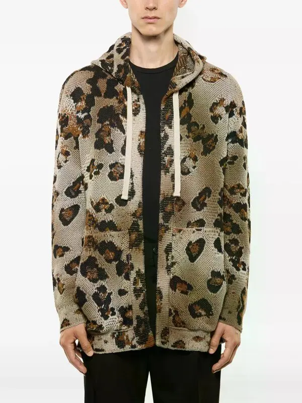 LANEUS Leopard-print Hooded Cardigan