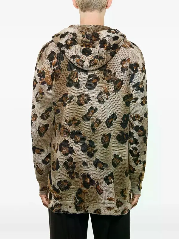 LANEUS Leopard-print Hooded Cardigan