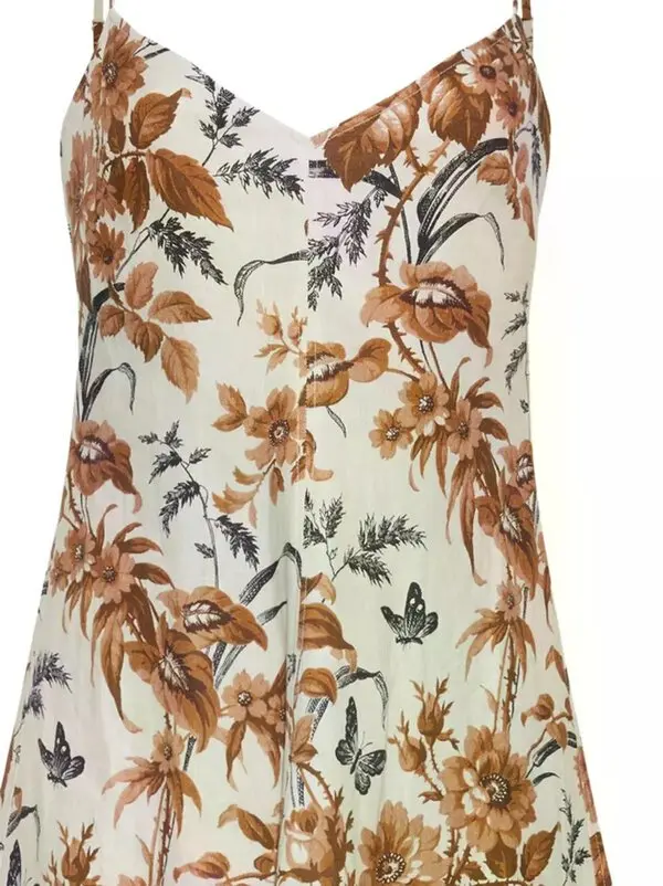 Cara Cara Mae V-neck Midi Dress In Floral Print Linen - Neutrals