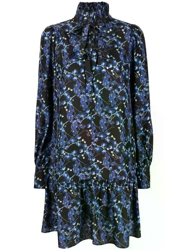 Karl Lagerfeld Silk Floral Print Dress - Black