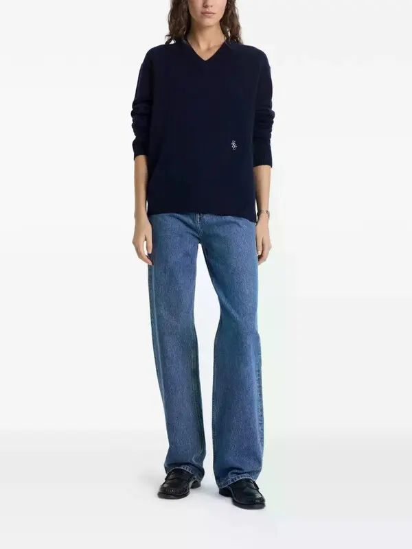 SPORTY & RICH V-neck Embroidered Sweater - Blue