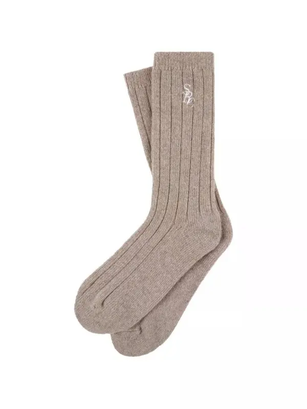 SPORTY & RICH Ribbed Socks With Embroidered Detail - Neutrals