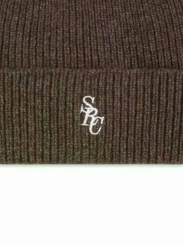 Sporty & Rich Ribbed Embroidered-logo Beanie Hat - Brown