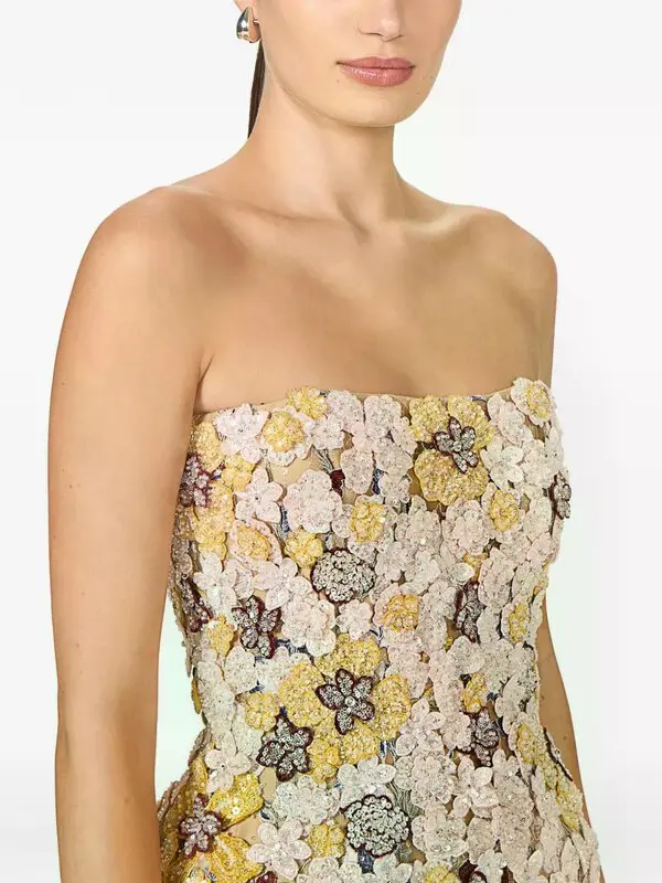 Costarellos Sirra Beaded Floral Strapless Mini Dress