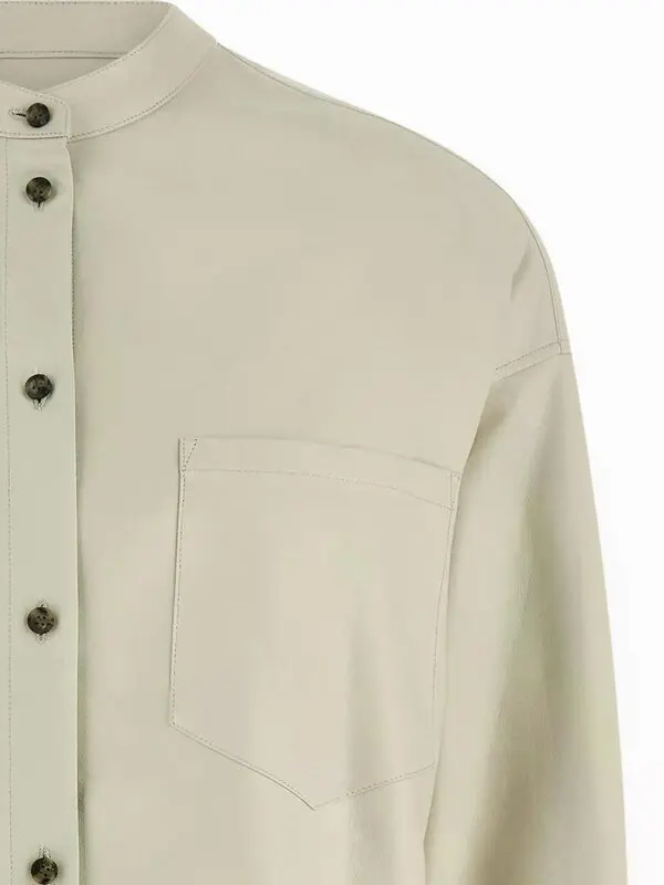 YVES SALOMON Mandarin Collar Pocket Leather Shirt