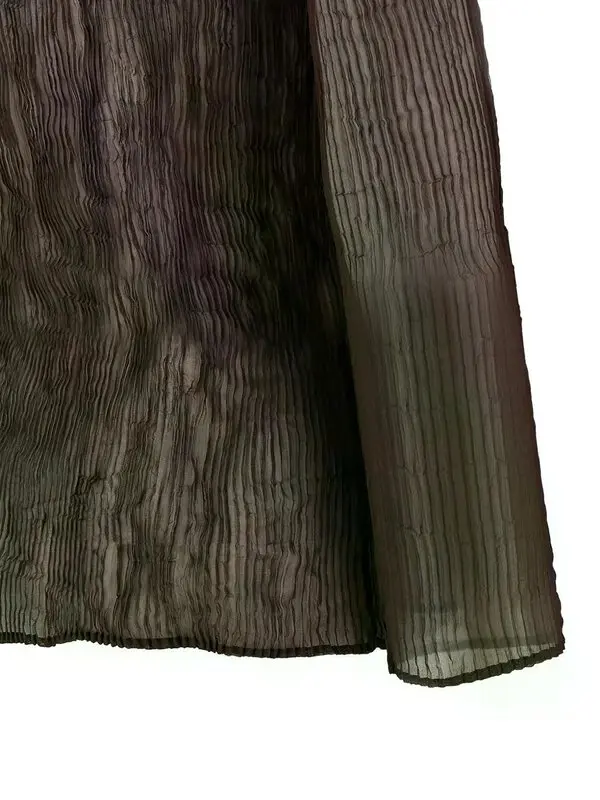 Issey Miyake Pleated V-neck Long Sleeve Top - Brown