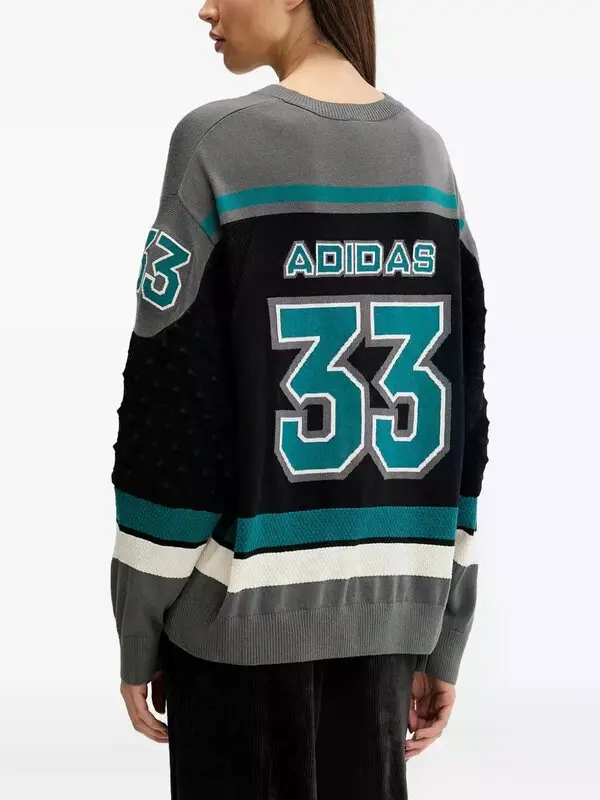 Adidas V-neck Knitwear With Letter Detail - Black