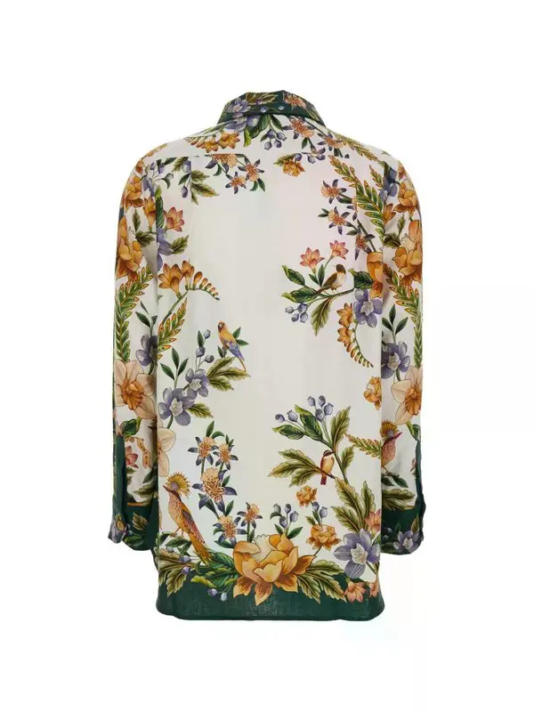 Farm Rio Floral Print Long Sleeve Shirt - White
