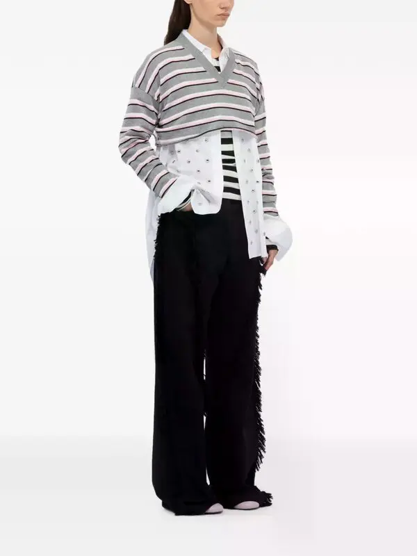 MSGM Striped V-neck Cropped Knitwear