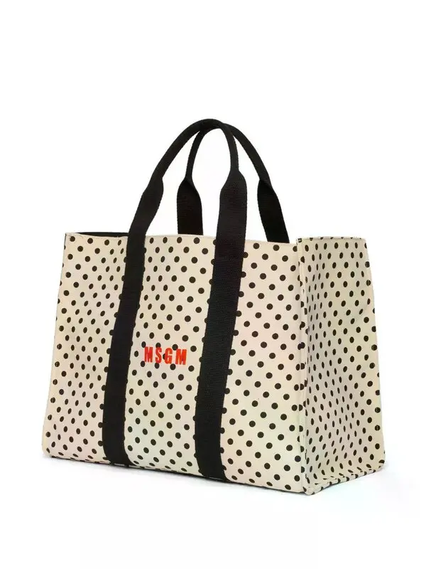 MSGM Logo-print Polka Dot Tote Bag - Neutrals