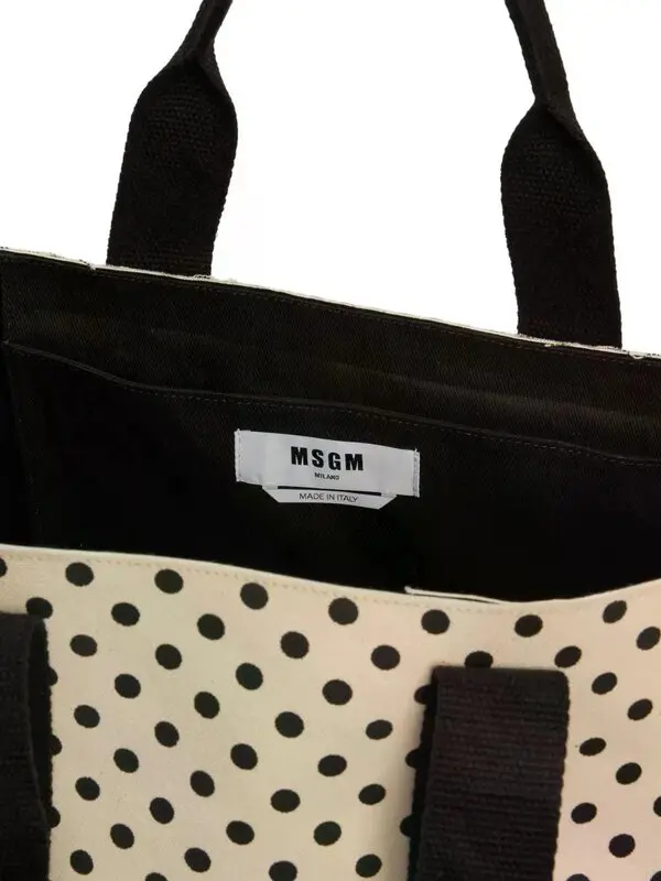 MSGM Logo-print Polka Dot Tote Bag - Neutrals