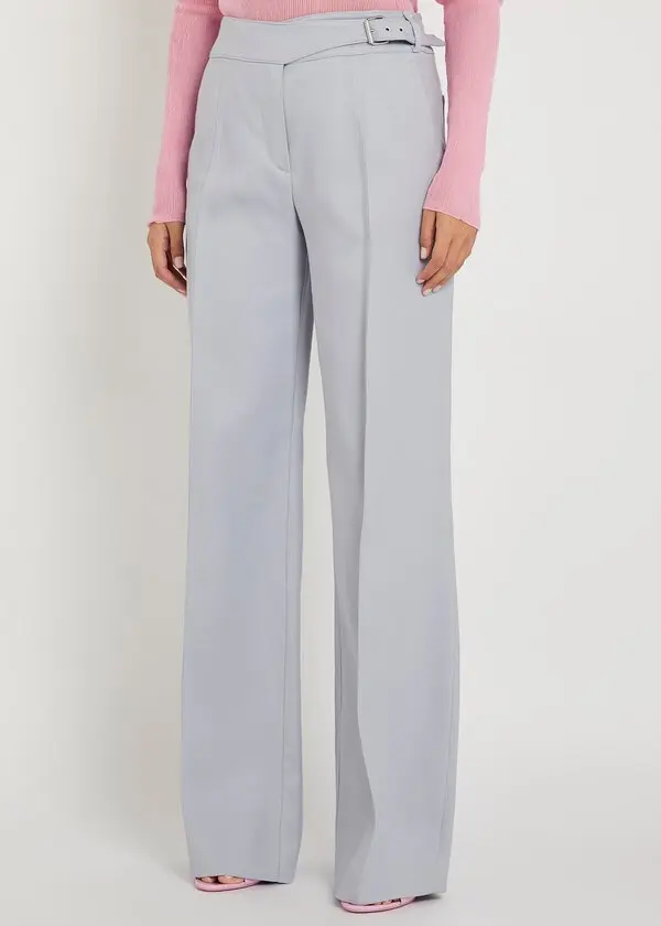 Sportmax Buckle Wide-leg Cotton-blend Trousers