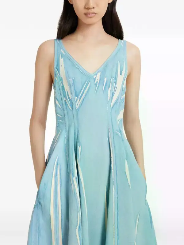 Marni V-neck Midi Dress With Irregular Stroke Print